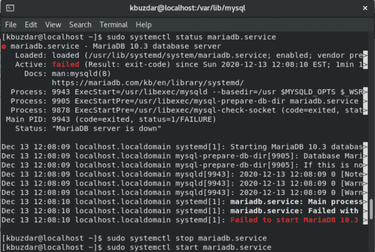 Troubleshoot Error: Job for mariadb.service failed because the control ...