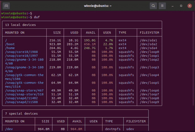 Check Disk Usage Using Duf Command Line Utility Linuxways