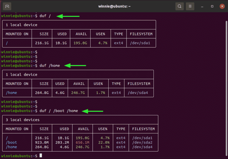 Check Disk Usage Using Duf Command-line Utility – LinuxWays