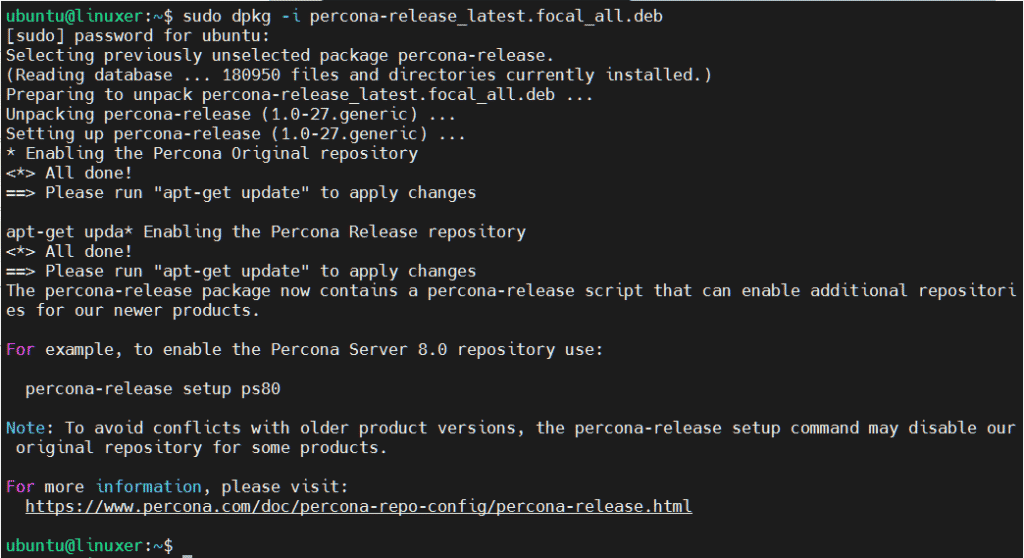 How to Install Percona Database Server on Ubuntu 20.04 – LinuxWays How to Install Percona Database Server on Ubuntu 20.04 – LinuxWays