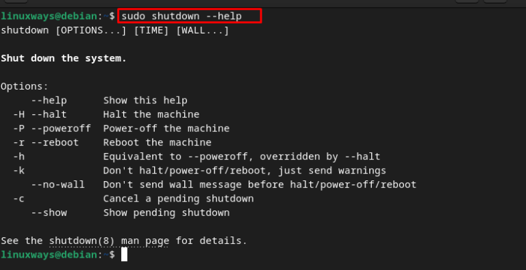 How To Use Shutdown Command In Debian 12 Linuxways